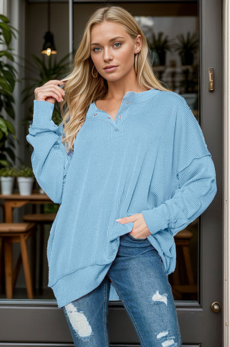 WAVE RIB OVERSIZED TUNIC WITH CHEST SNAP BUTTON | Burgundy apparel