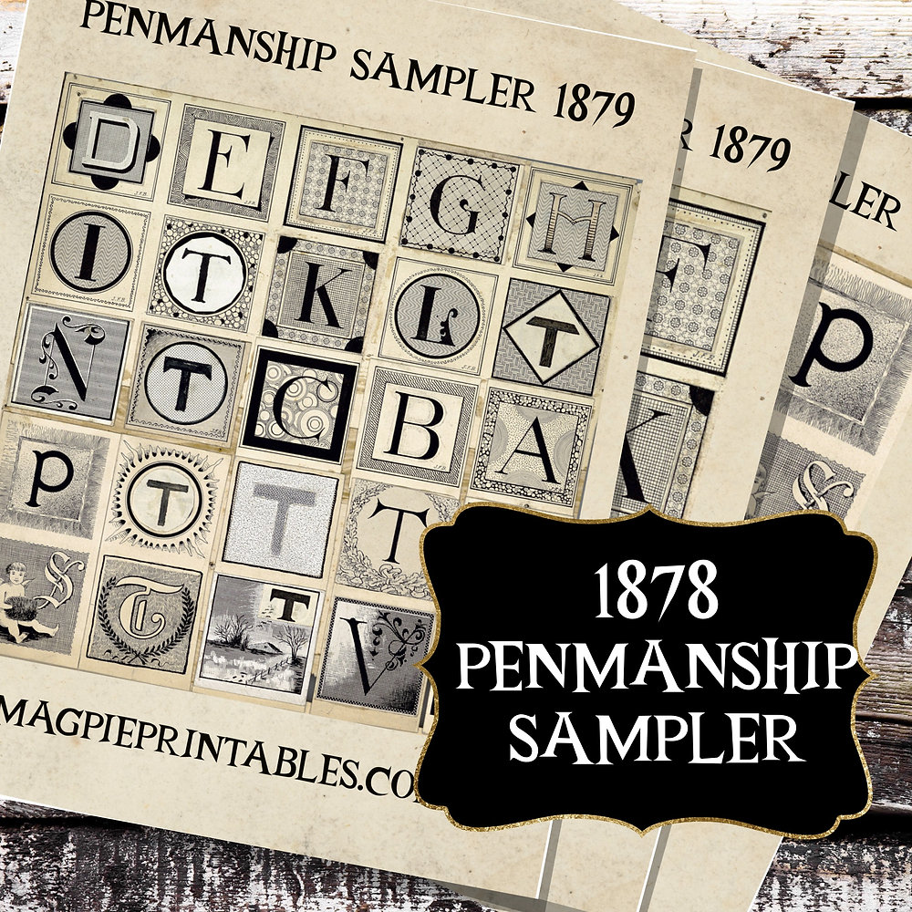 Free Vintage Alphabet Ephemera; Penmanship Sampler 1879