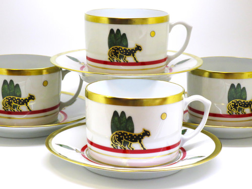 SET OF 4 AUTHENTIC CARTIER BREAKFAST (COFFEE OR TEA) CUPS AND SAUCERS ...