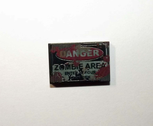 Danger Zombie Area Sign 2X3 Horror construction piece | minifigureoutlet