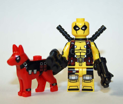 Deadpool Yellow with Dog Marvel Comic Minifigure | minifigureoutlet