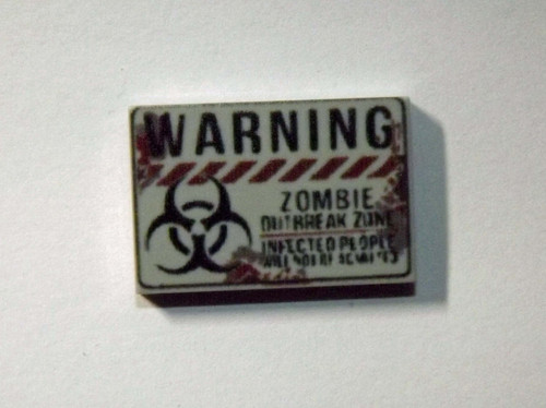 Warning Zombie zone Sign 2X3 Horror construction piece | minifigureoutlet