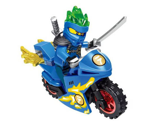 Jay Ninjago with Blue Motorcycle Minifigure | minifigureoutlet