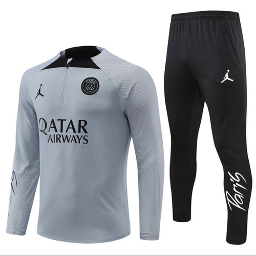 PSG Light Grey and Black Quarter Zip Tracksuit | Kitlab