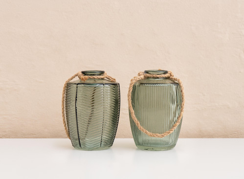 Glass Vase with Rope Detail - Set of 2 | shellonearth