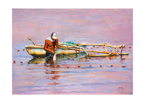 Le pecheur et sa pirogue | Reproduction de tableau impression tirage ...