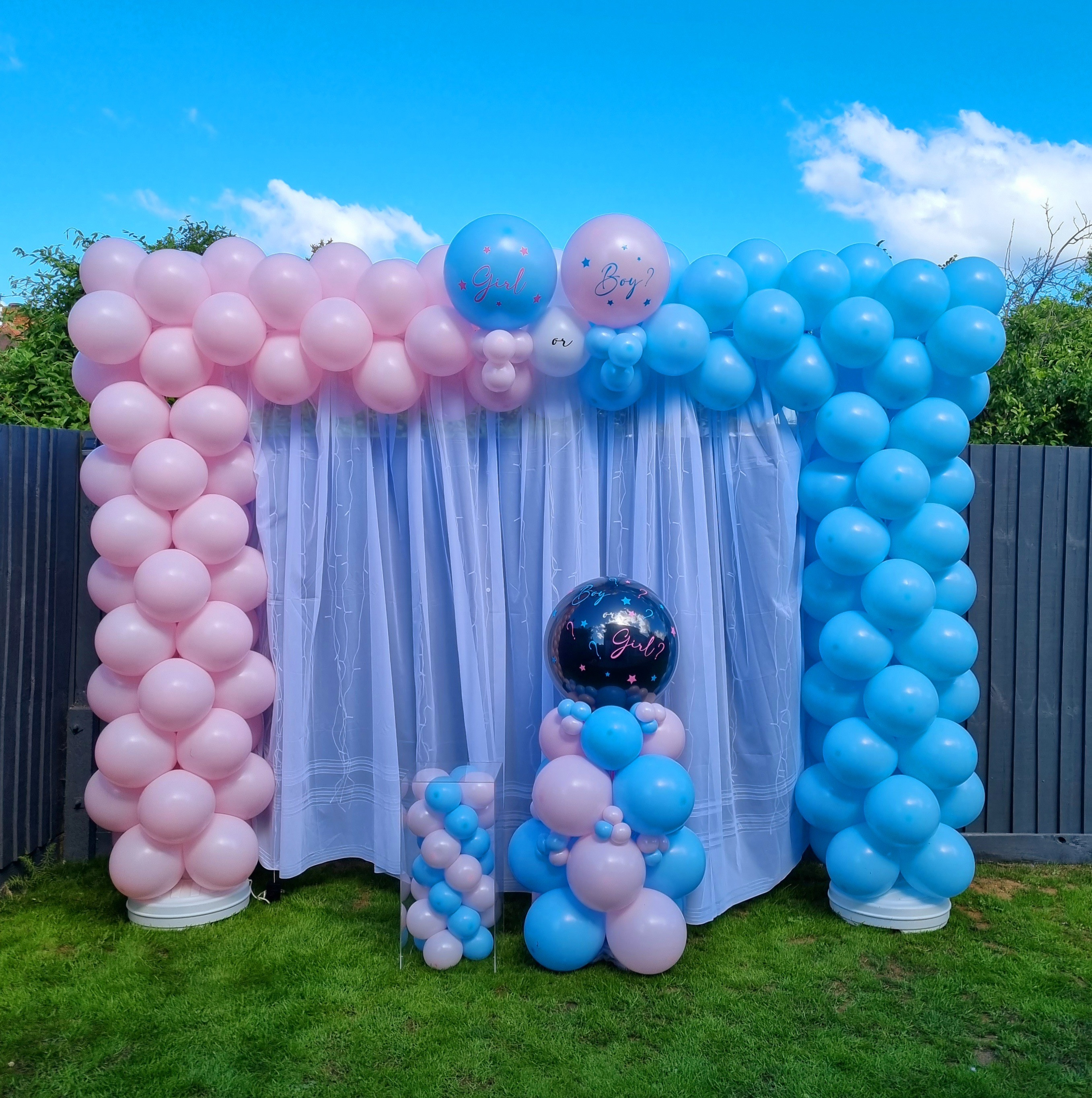 Gender reveal balloon arch | Confetti Party