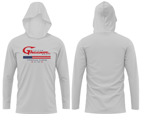 Custom Gheenoe Boats - Silver L/S Hooded Red, White & Blue | Customgheenoe