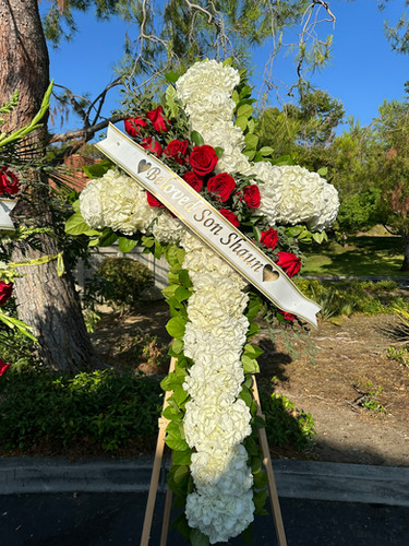 MEDIUM- WHITE AND RED FUNERAL CROSS | Luxury Rose Designs