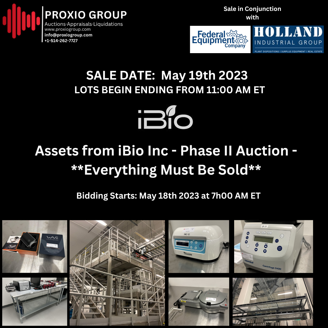 Assets from iBio Inc - Phase II Auction | Proxio Group