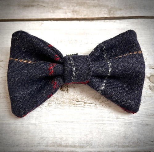 New Navy Windowpane Tweed Wool Dicky Bow | Don't forget the Dog