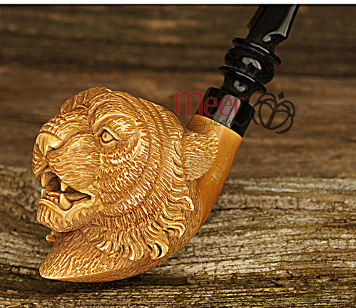 Gold Colored Tiger Block Meerschaum Pipe by Tekin | Meerqueen Pipes