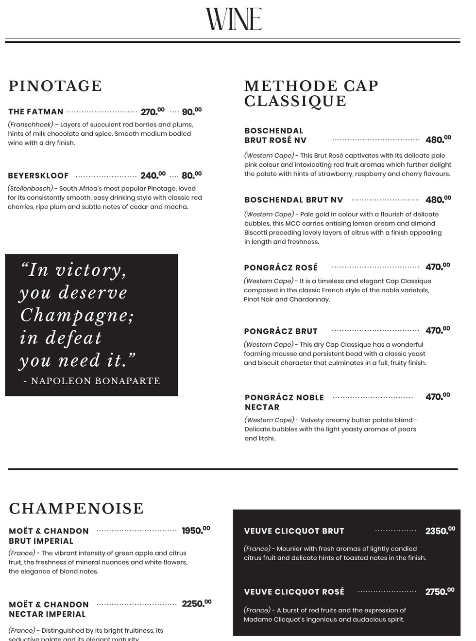 Fourways Menu | The Baron