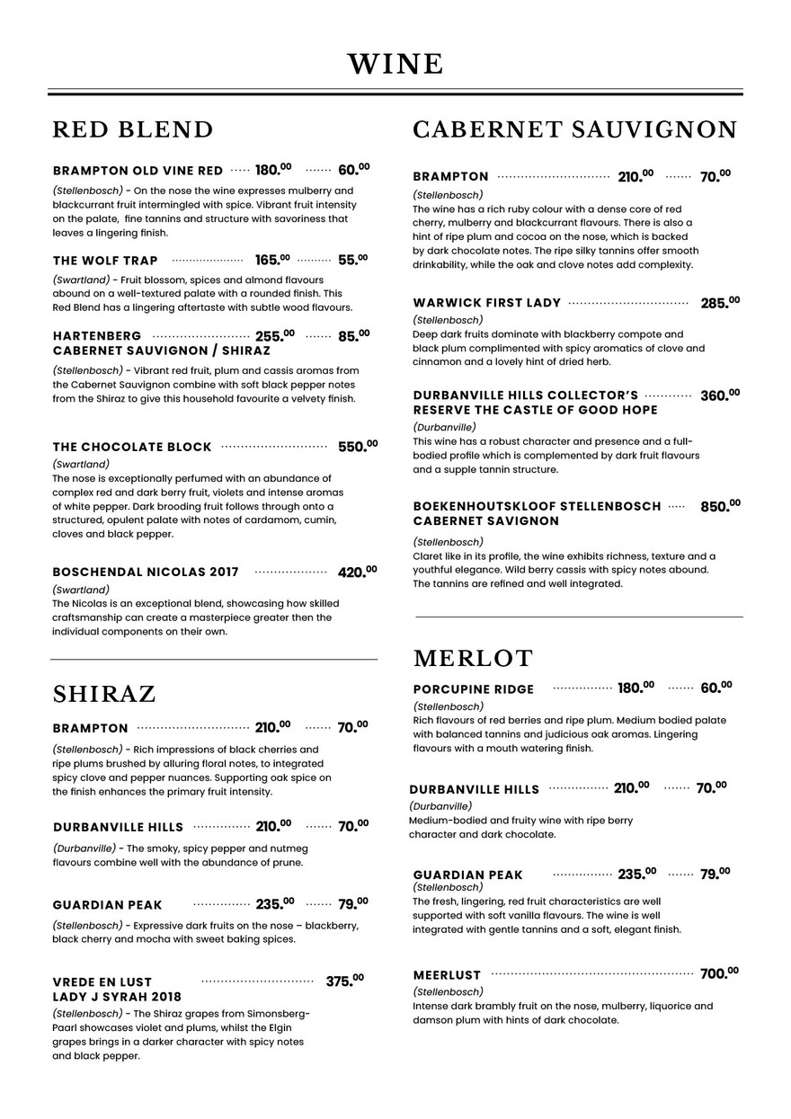 Umhlanga Menu | The Baron