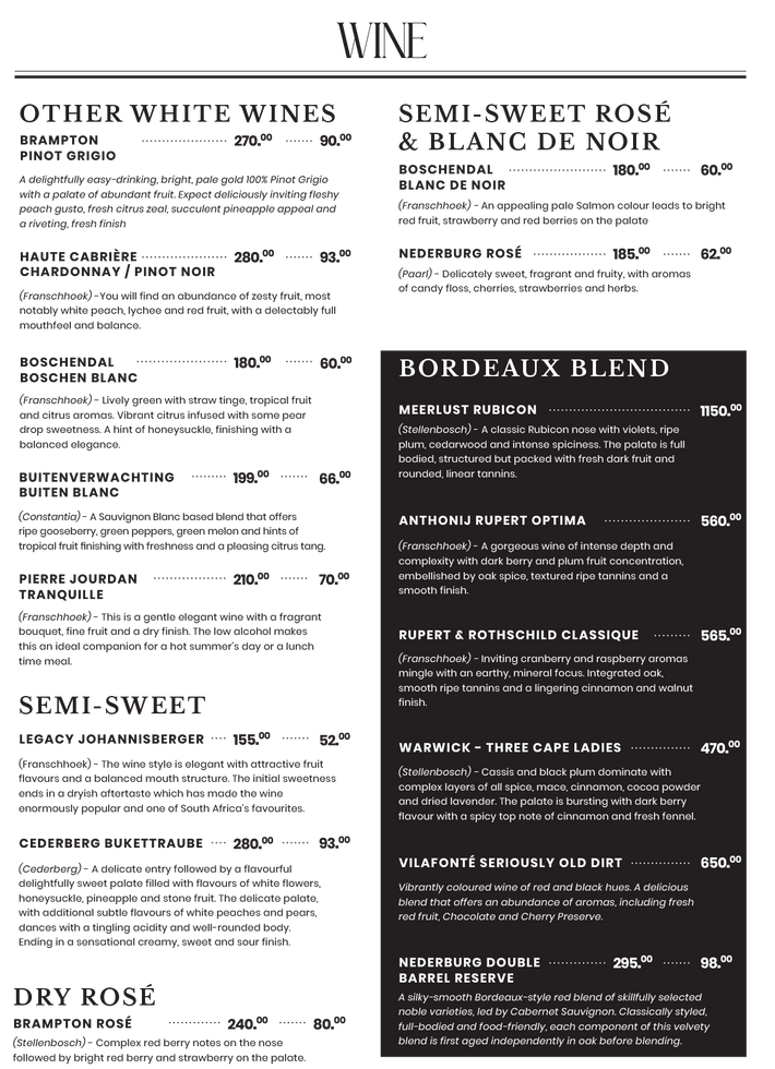 Fourways Menu | The Baron