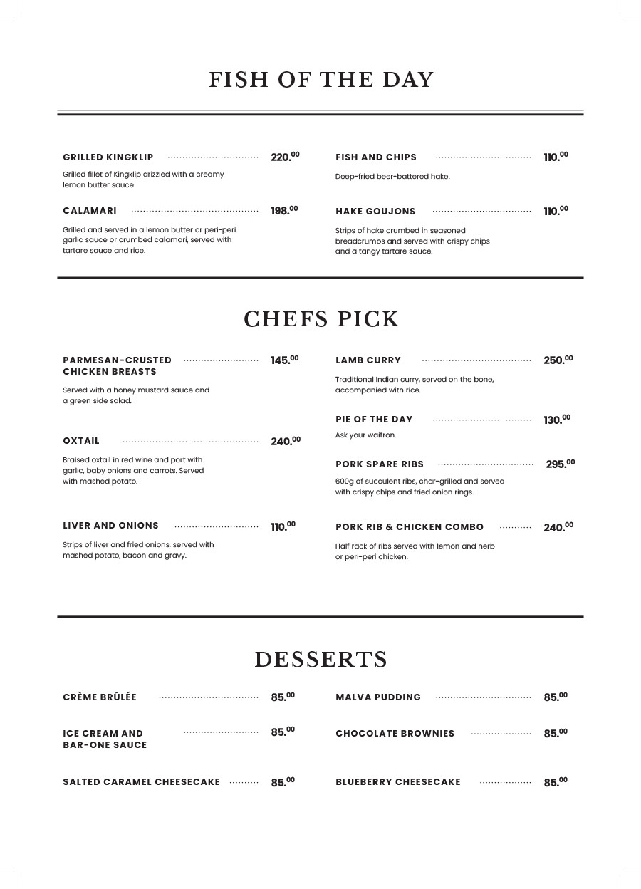 Kyalami Menu | The Baron