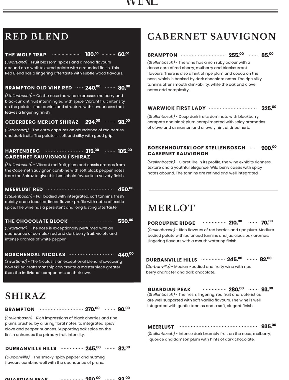 Irene Menu | The Baron