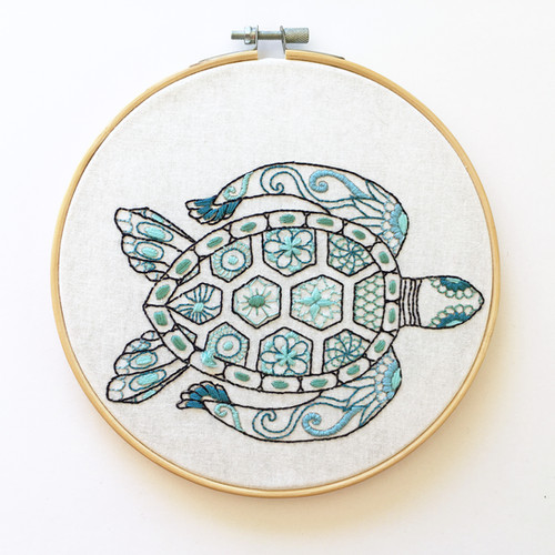 Turtle Embroidery Fabric | Cinnamon Stitching