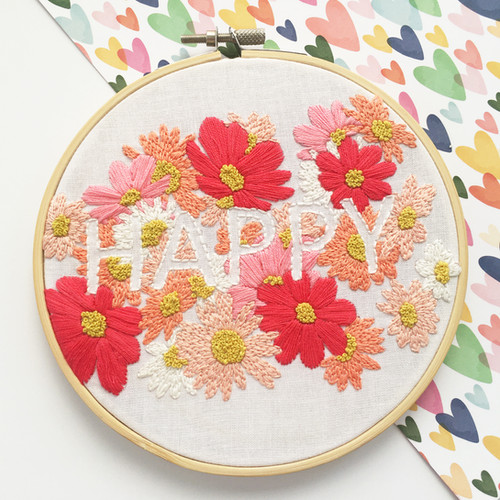 Floral Embroidery Kit - Happy | Cinnamon Stitching