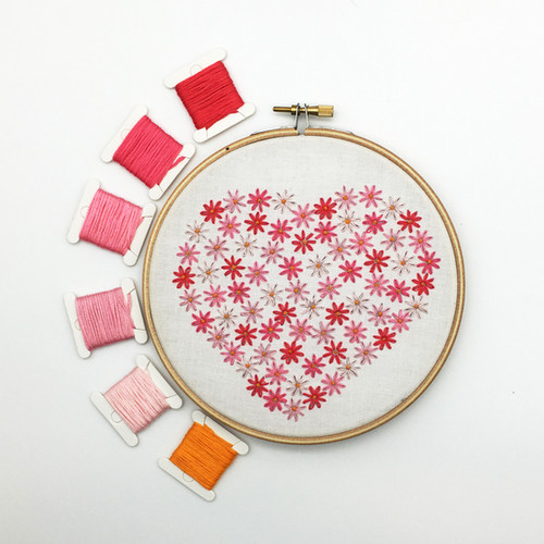 Floral Heart Embroidery Kit | Cinnamon Stitching