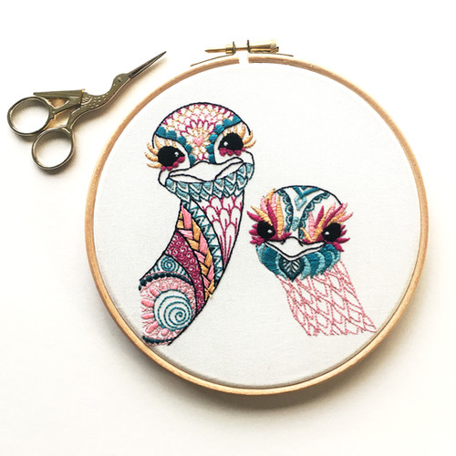 Ostrich Embroidery Kit | Cinnamon Stitching