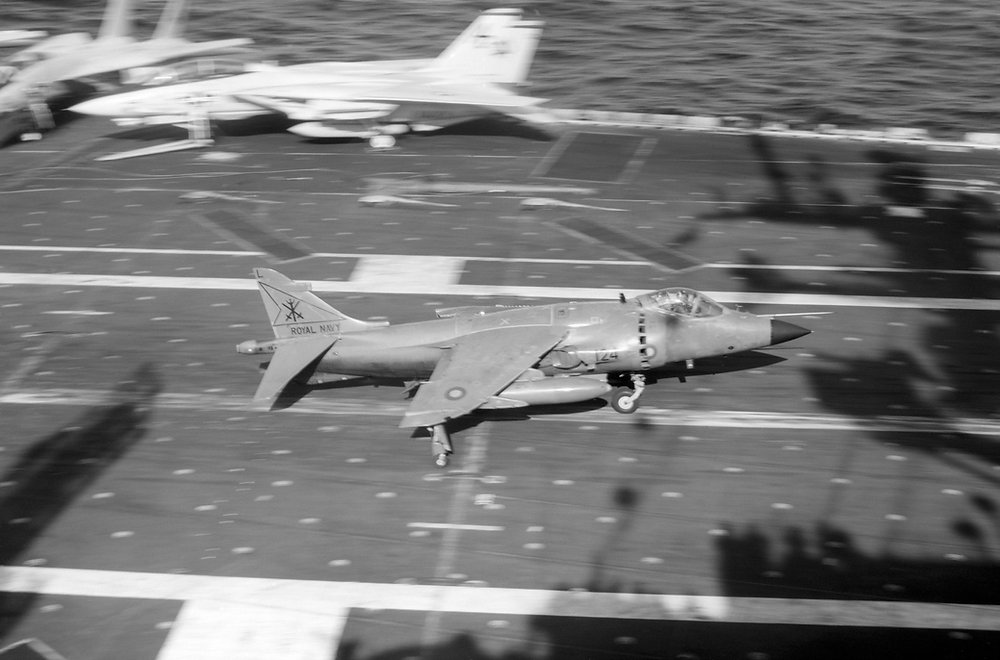 RN Harrier landing aboard Ike