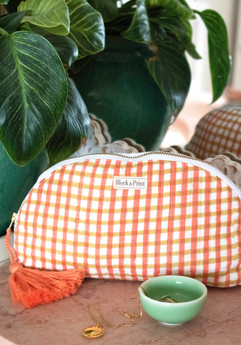 Butterscotch Gingham Shell Pouch | Block and Print