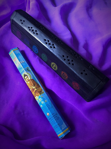 Wooden Chakra Incense Box (Black) - 30cm x 6cm | Conjure
