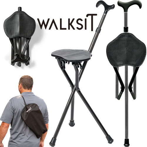 WALKSIT Compact Carbon Folding Chair & Walking Stick Combo | Outcessories