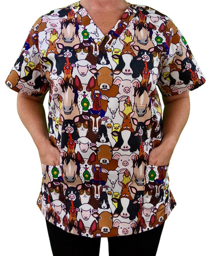 FARMYARD FRIENDS SCRUB TOP. 100% Cotton | BrightScrubs