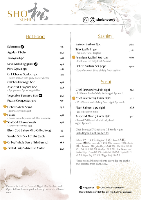 Menu | Sho Sushi