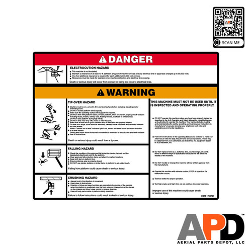 JLG 1703797 Decal, Warning/Danger Platform | Aerial Parts Depot