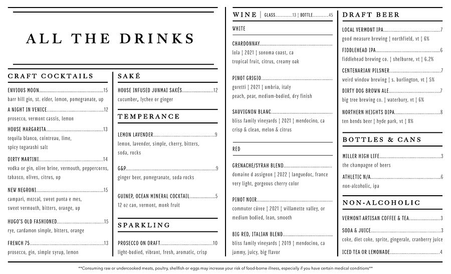 MENUS | Hugo's Bar & Grill