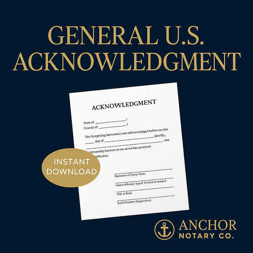 General U.S. Acknowledgment Certificate | Anchor Notary Co