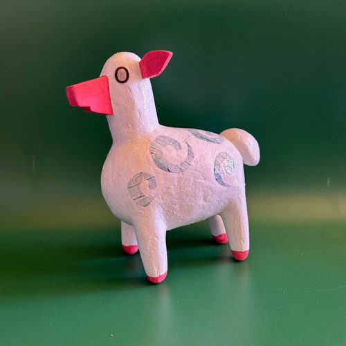 Sheep paper mache sculpture - pink nose | FuzzypegFolk