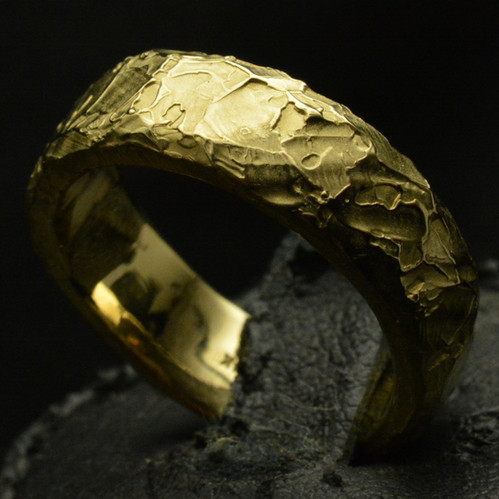 Solid Gold Fire Forged Ring • Band • #62 wedding ring | IntoTheFire Jewelry