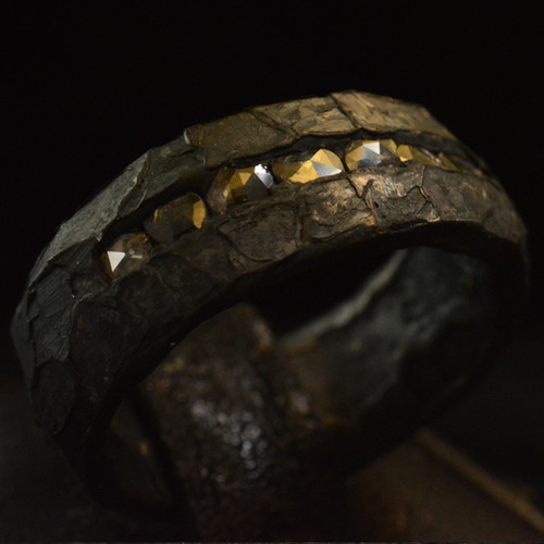 Dark Rustic Diamond Fire Forged Ring • Band • # | IntoTheFire Jewelry