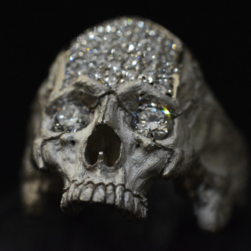 Solid White Gold Pave Diamond Small Half Jaw Gen 2 Skull Ring ...