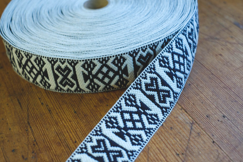 Traditional Swedish ribbon 40mm- black/white | historicalfabrics