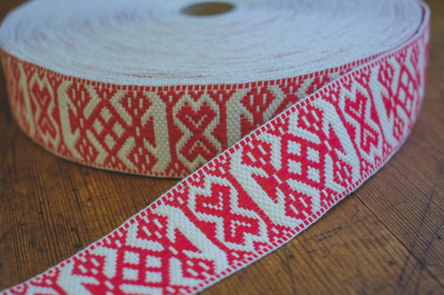 Traditional Swedish ribbon 40mm- red/white | historicalfabrics