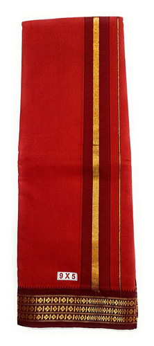 Men's Traditional Pooja Pure Cotton Dhoti (Red, 9-5) , 8 Mulam | Bebris