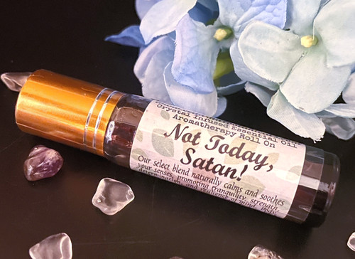 Crystal infused not today satan essential oil roll on