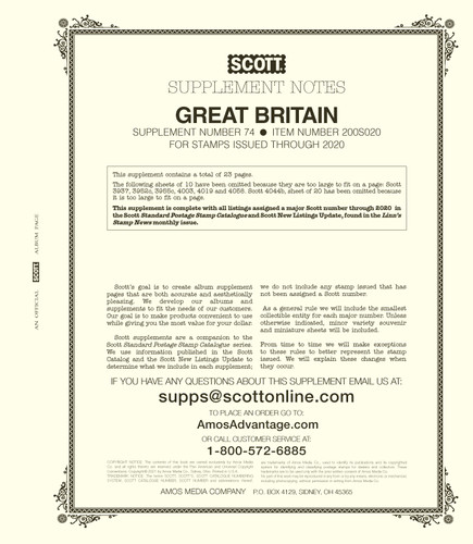 2020 Scott Great Britain Supplement #74 | Global Stamps