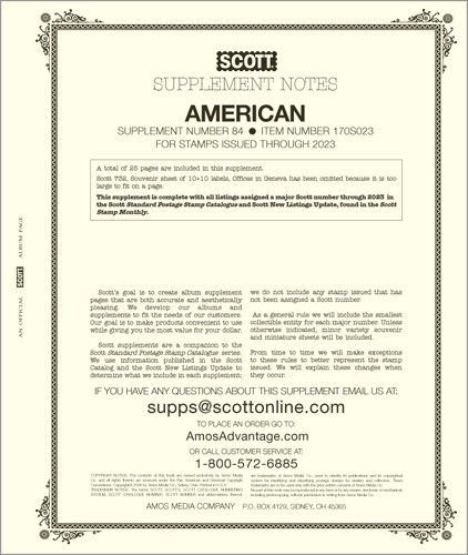 2023 Scott American Album Supplement #84 | Global Stamps