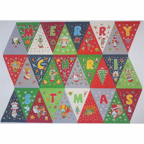 Nutex Christmas Bunting Panel 90cm Quilt Fabric | patchworkweb