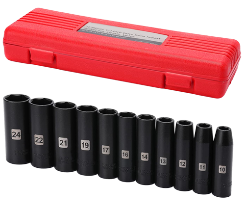 11pc 1/2" Drive Cr-V Metric Deep Impact Socket Set