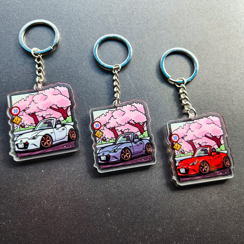 Chibi Sakura ND Miata MX-5 Acrylic Keychain | Chikara Motorsports