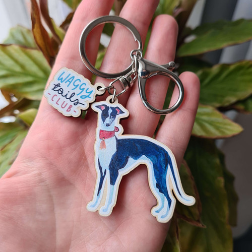Sassy Greyhound Wooden Keychain | Pointy Faces