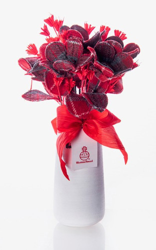 Red Harris Tweed Fabric Flower | Fabfleur Ltd