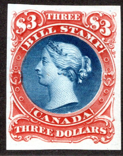 van Dam FB36, $3 Plate Proof, NH, red & blue center, Canada Federal ...